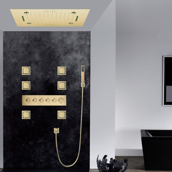 Fontanashowers Cosenza Remote Controlled Brushed Gold Thermostatic Led